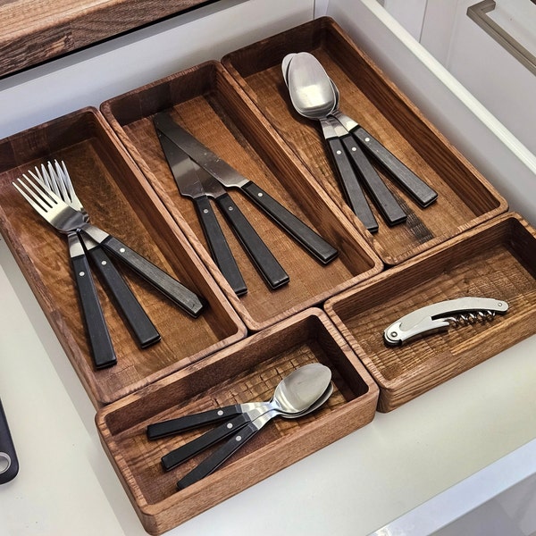 Wooden Cutlery Storage Box - Etsy