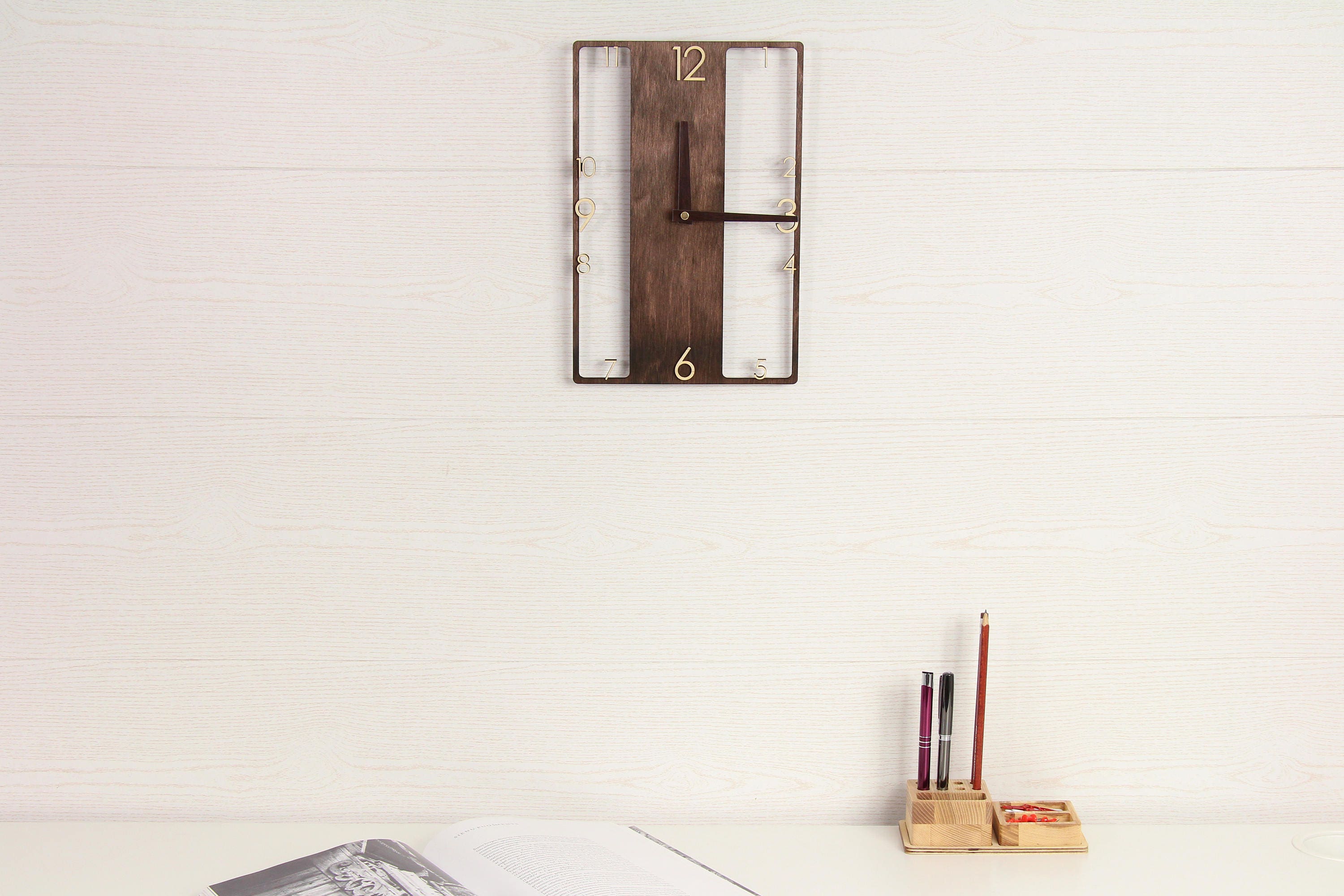 Industrial wall clock Wood clock Scandinavian design wooden | Etsy