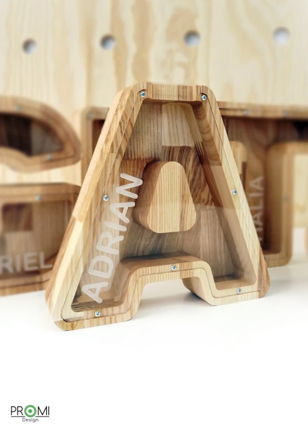 Personalized Letter Piggy Bank, Wooden Letter Money Box for Kids ...
