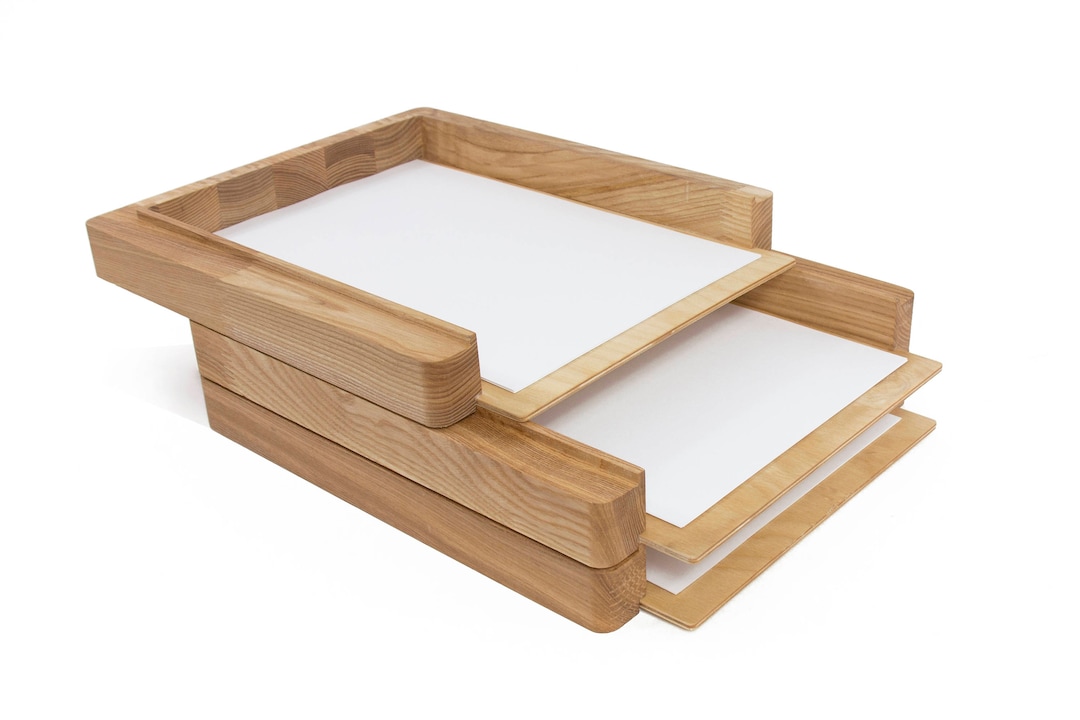 Wooden Paper Tray - 3 Stages - Wooden Paper Holder - Stacked Paper Tray ...