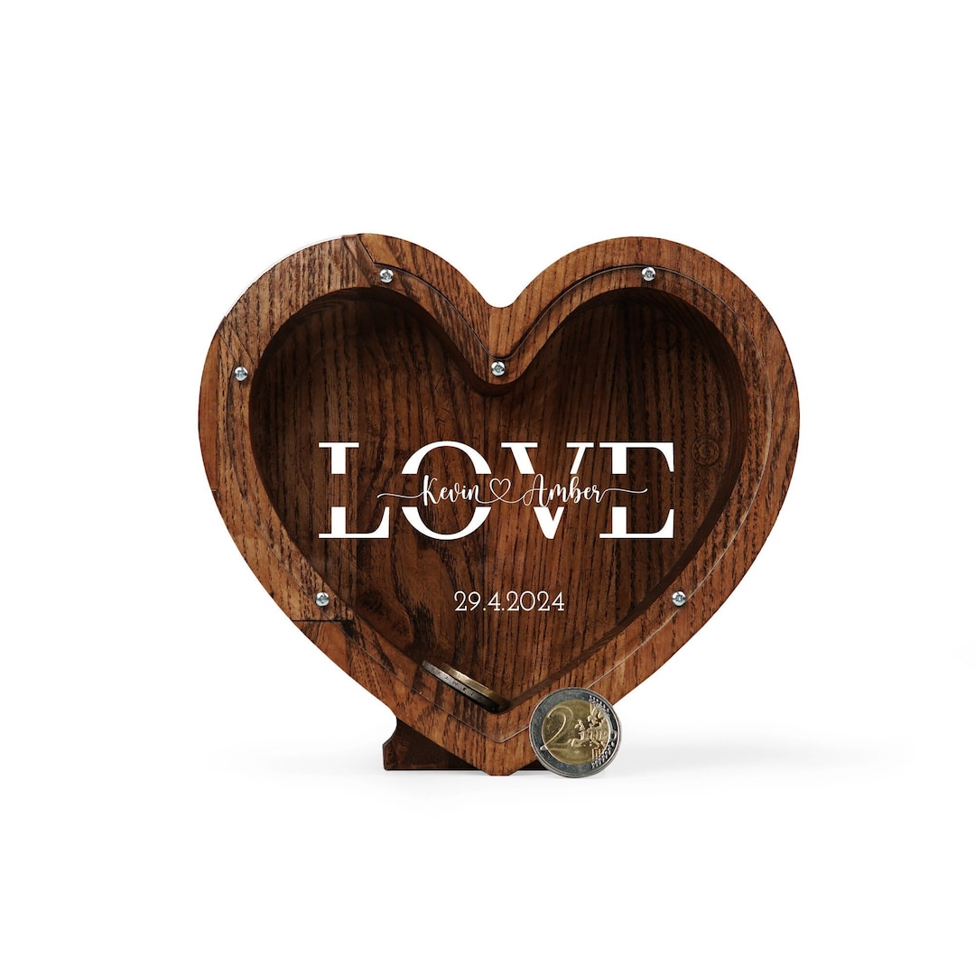 Heart Piggy Bank for Adult, Personalized Love Coin Bank, Vacation Fund ...