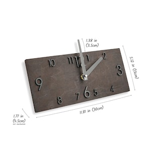 Rectangle Wall Clock for Living Room, Black Horizontal Wooden Clock for ...