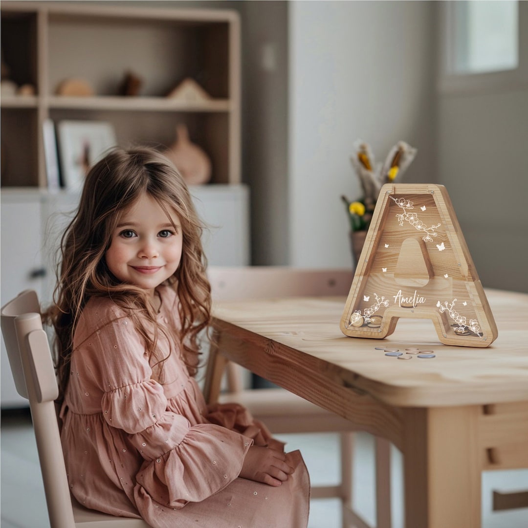 Personalized Piggy Bank, Wooden Kids Letters, Custom Money Box, Initial ...