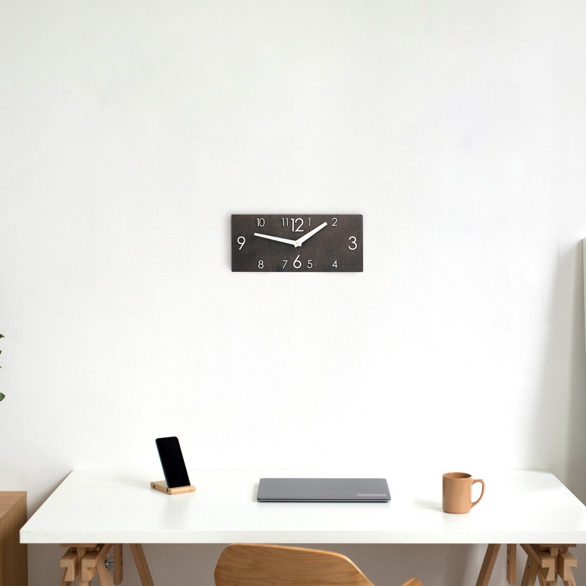 Rectangle Wooden Wall Clock Unique, Horizontal Rustic Wall Clock for ...