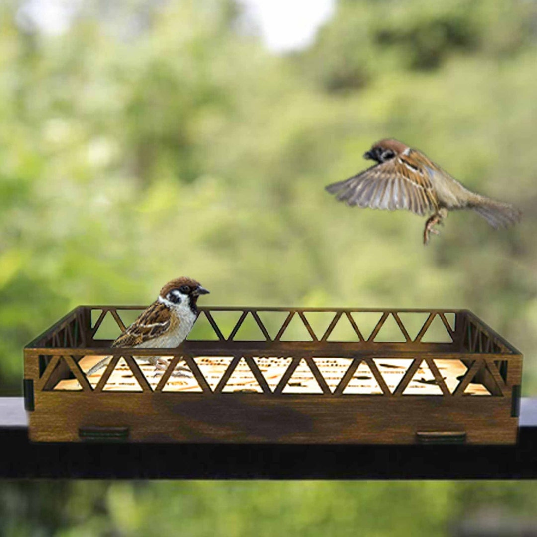 Deck Bird Feeder Railing Mounted Wooden Bird Feeder Tray, Cedar ...