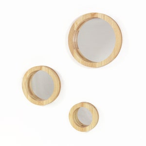 Wall Mirror Set of 3 Mirrors Wood Mirror Round Mirror Wall Mirror - Etsy