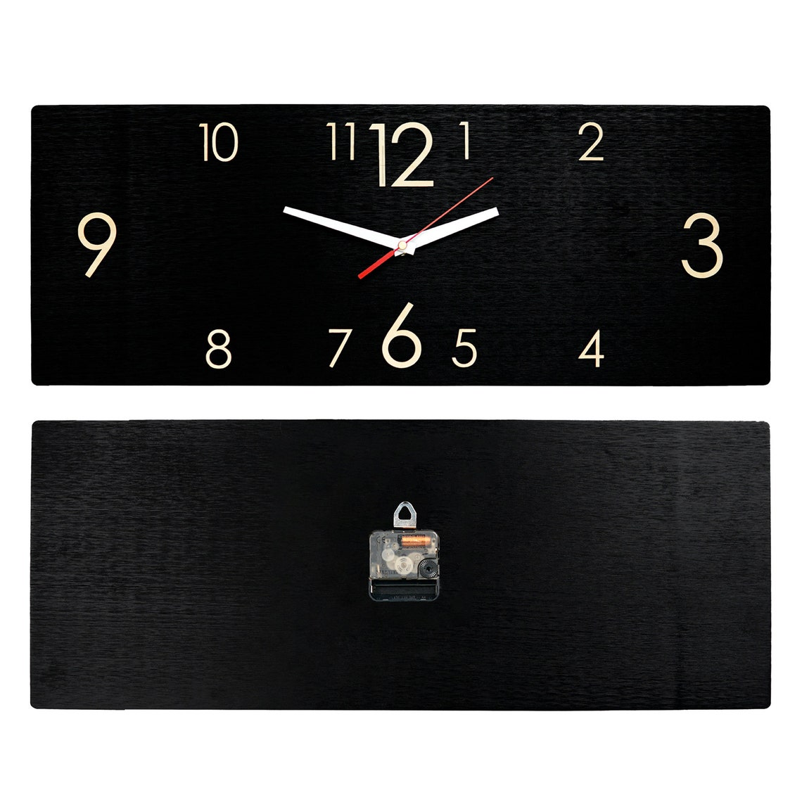 Modern Mid Century Rectangle Wooden Wall Clock - Large Horizontal ...