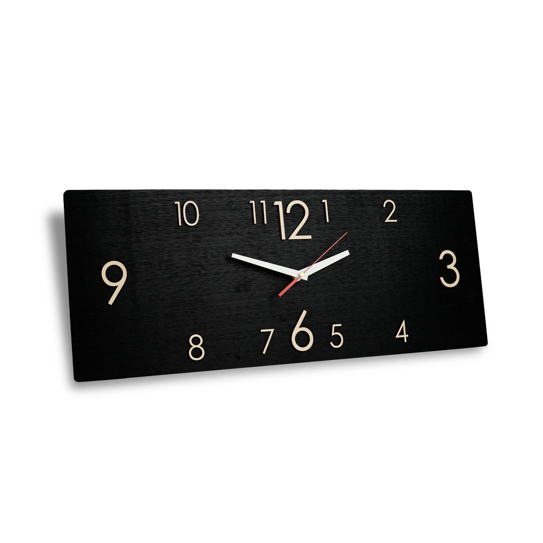 Rectangle Wooden Wall Clock Modern, Mid Century Large Horizontal Wall ...