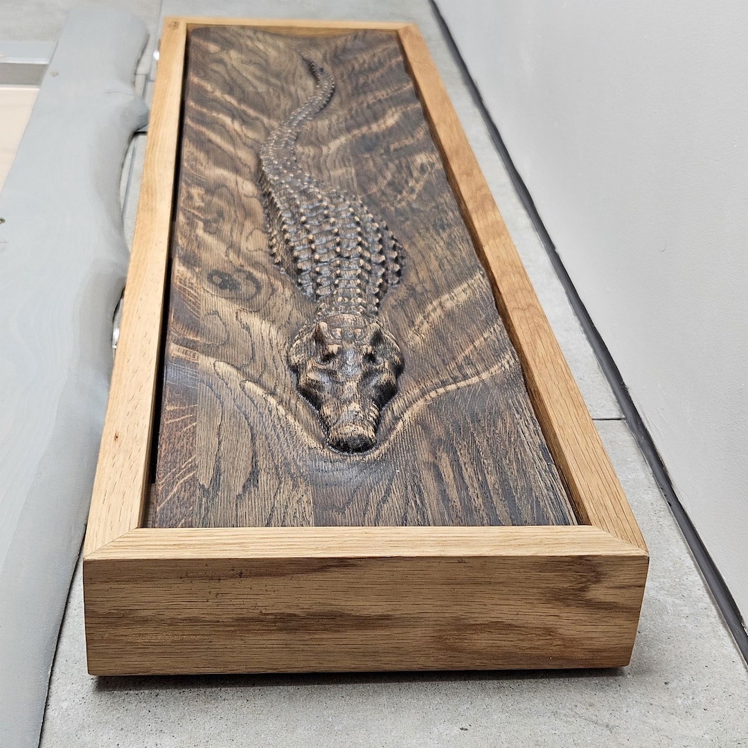 Rustic Crocodile Wood Carving, Large 3D Wooden Wall Art, Wildlife ...