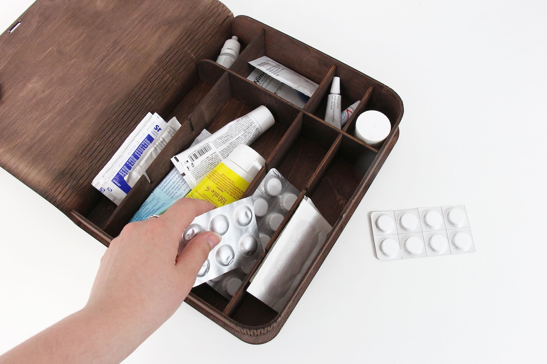 Wooden Pill Box, Your Home Pill Organizer, First Aid Kit, Pill Box ...