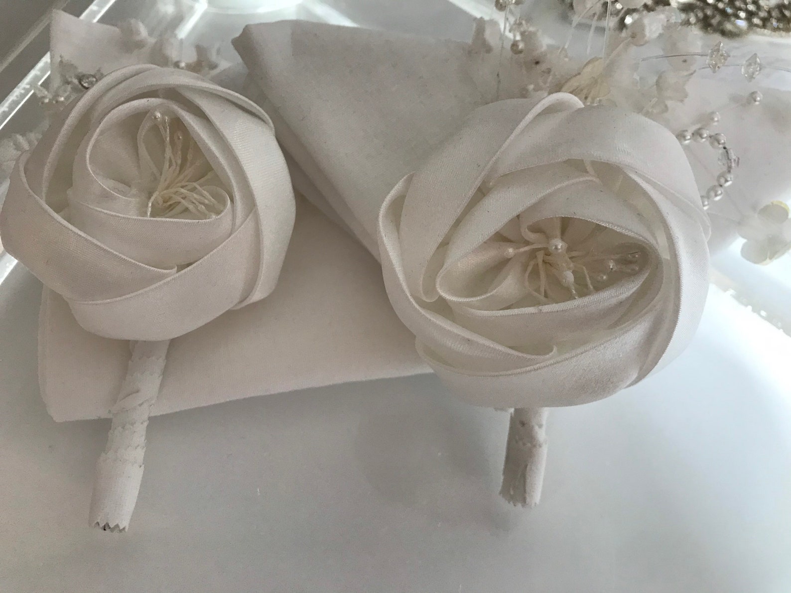 Groom Groomsmen Father Bride Ushers White Satin Flower - Etsy