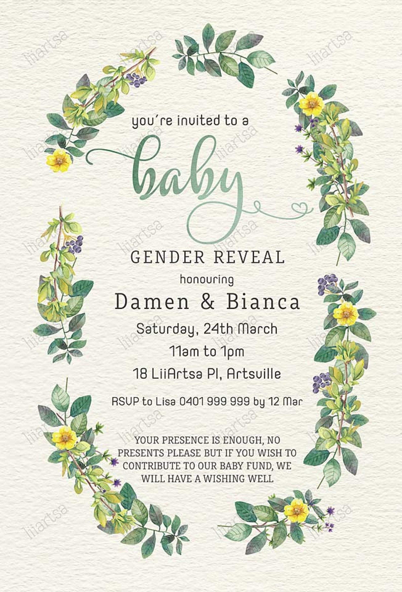 Garden Gender Reveal - Baby Shower - Invitation - Chocolate - Thankyou ...