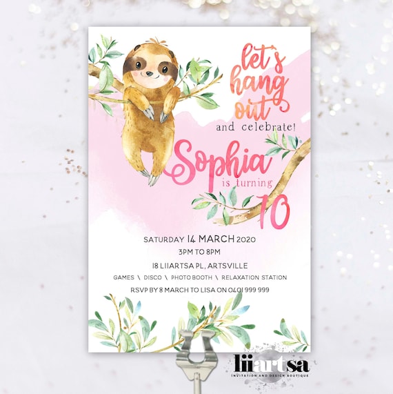 Sloth Hang Out Party Invitation Personalised Printable - Etsy Australia