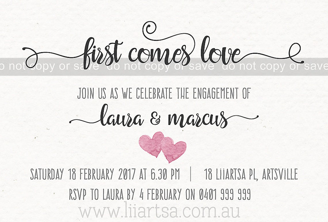 Engagement Invitation First Comes Love Personalised - Etsy Australia