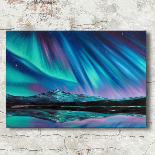 Canada Northern Lights Art Galaxy Painting on Canvas Aurora - Etsy
