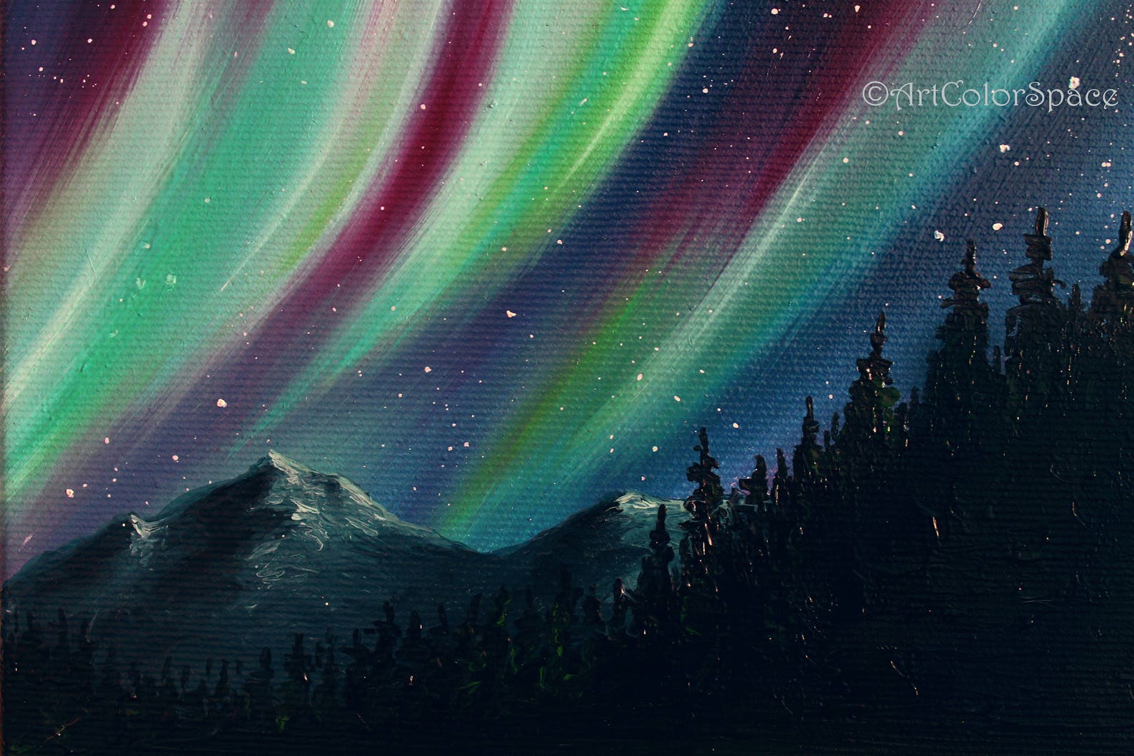 Canada Northern Lights Art Aurora Borealis Mountain Painting - Etsy UK