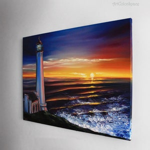 Sunset Painting Lighthouse Wall Art Seascape Painting Lighthouse Art - Etsy