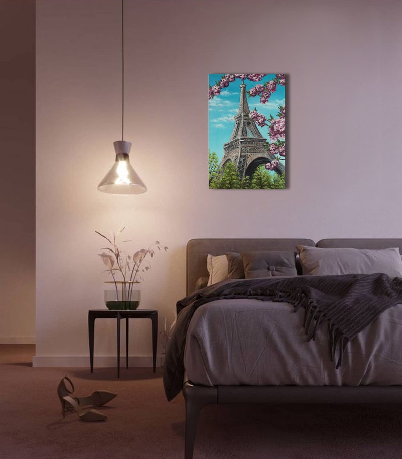 Pink Cherry Blossoms Art Spring Flowers Oil Painting on Canvas | Etsy