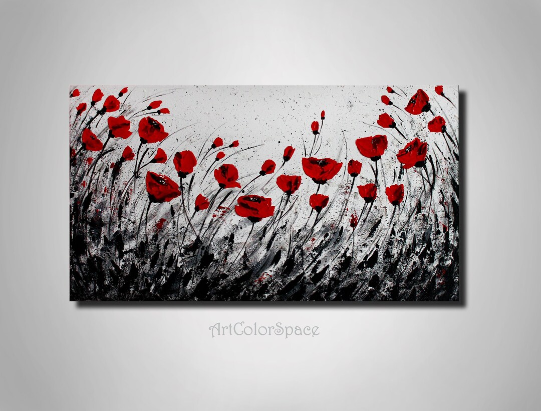 Original Red Poppy Painting, Acrylic Floral Wall Art - Etsy