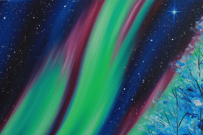 Aurora Borealis Oil Painting, Winter Forest, Northern Lights Wall Art ...