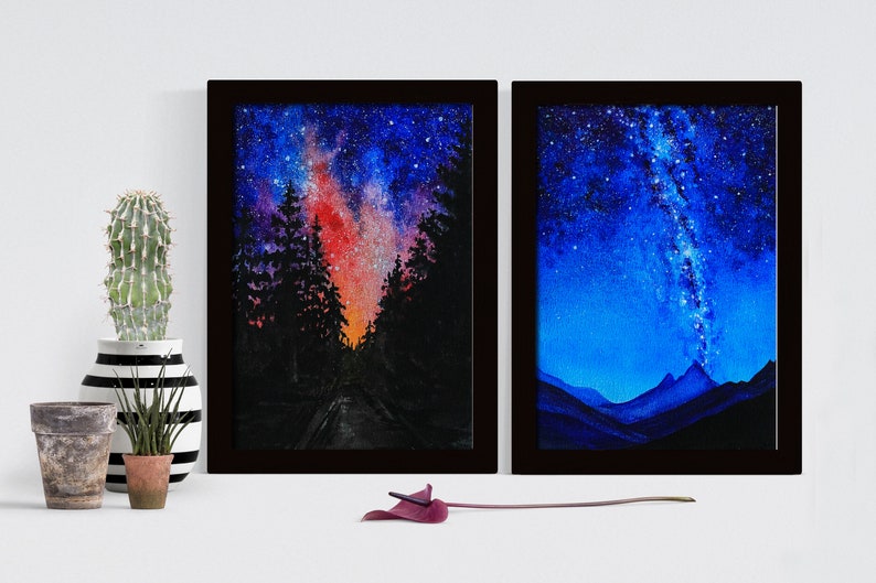 Milky Way wall art Watercolor painting Night sky Galaxy | Etsy