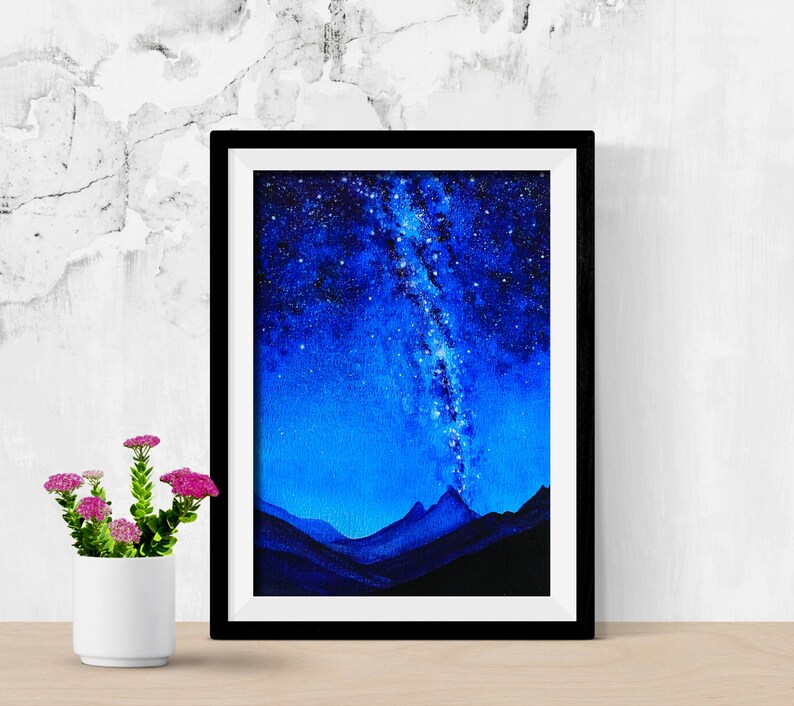 Milky Way wall art Watercolor painting Night sky Galaxy | Etsy