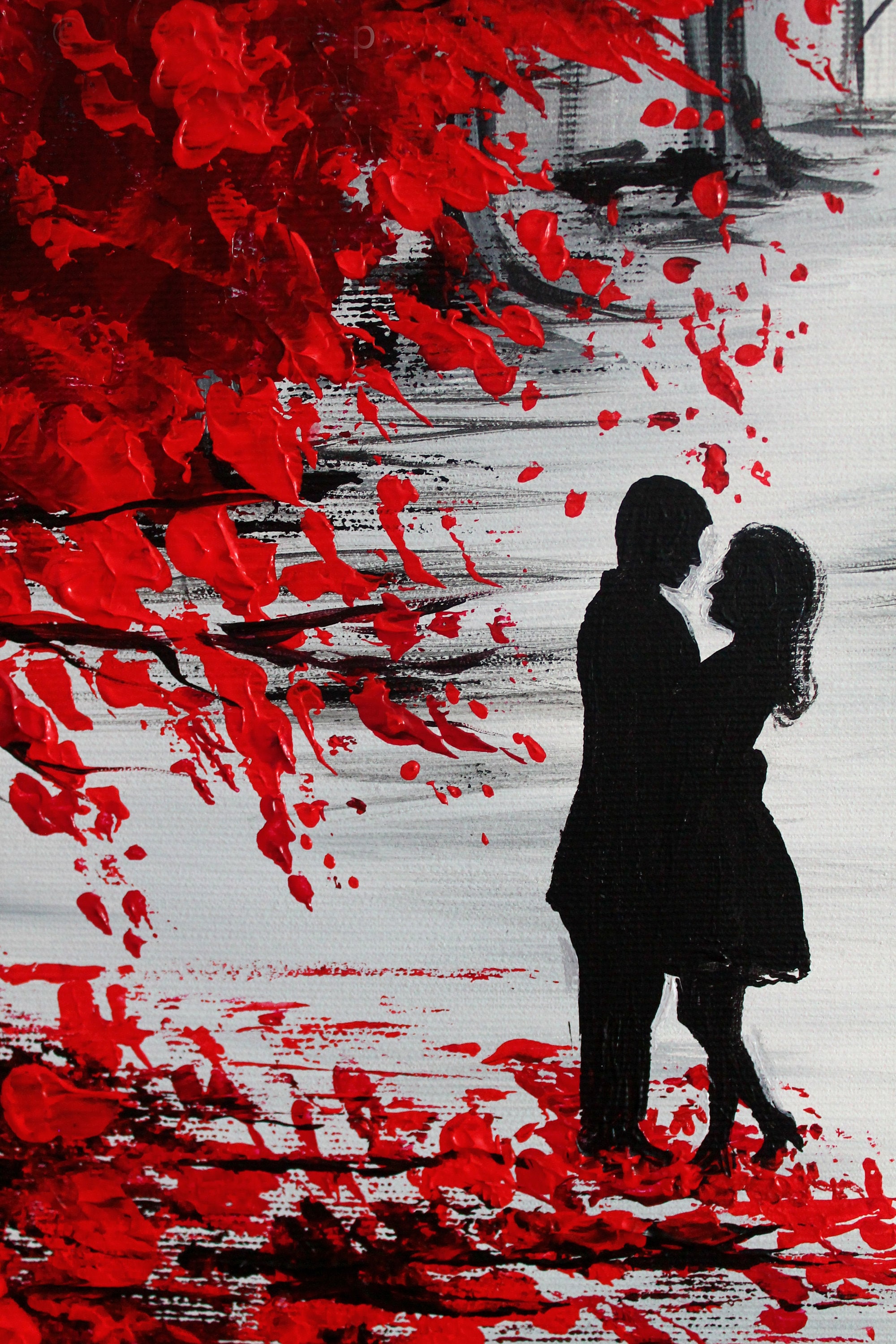 Couple in Love Painting, Romantic Fall Tree Landscape, Acrylic on ...