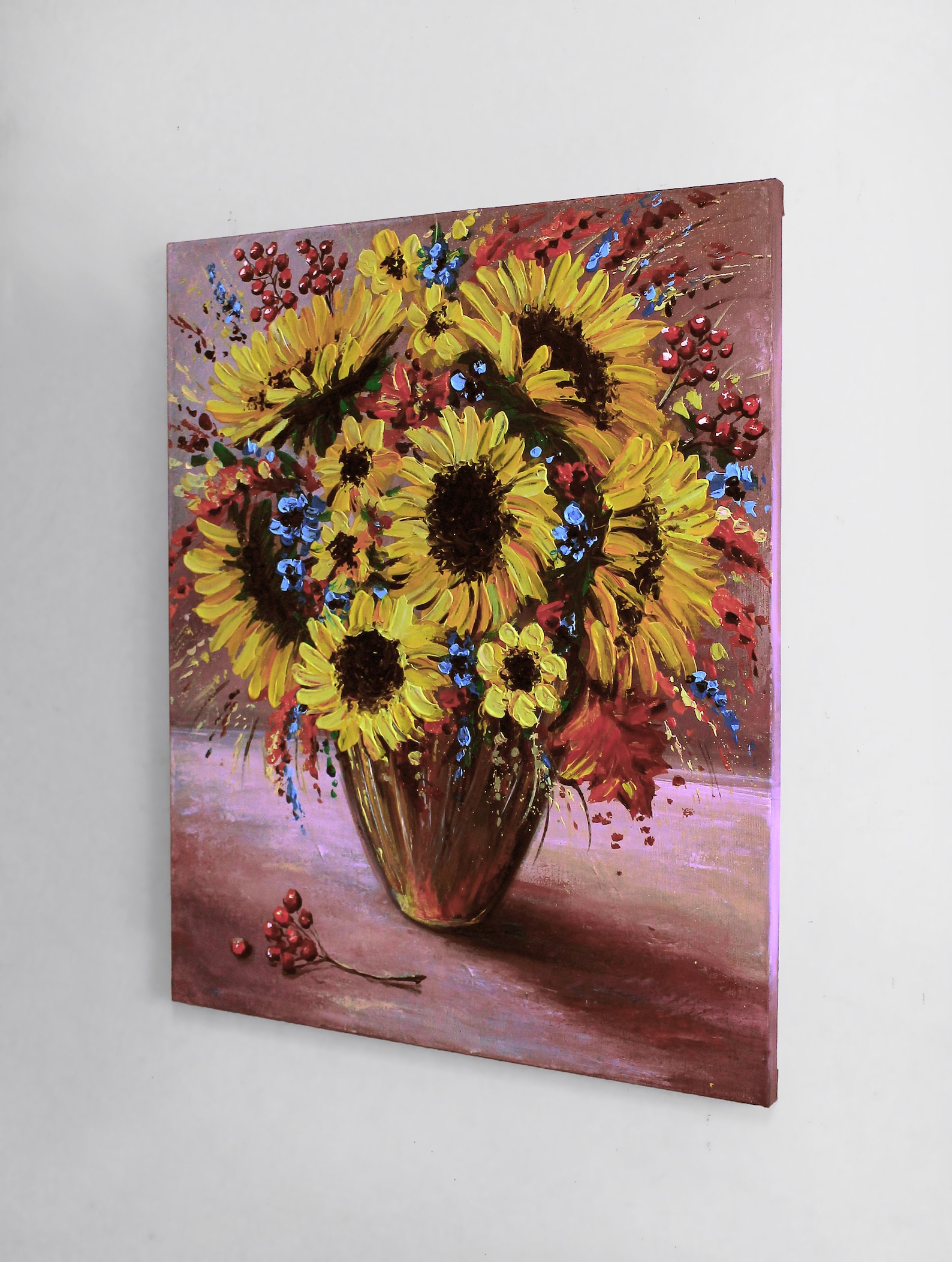 Sunflower Painting on Canvas Sunflower Wall Art Romantic Gift - Etsy