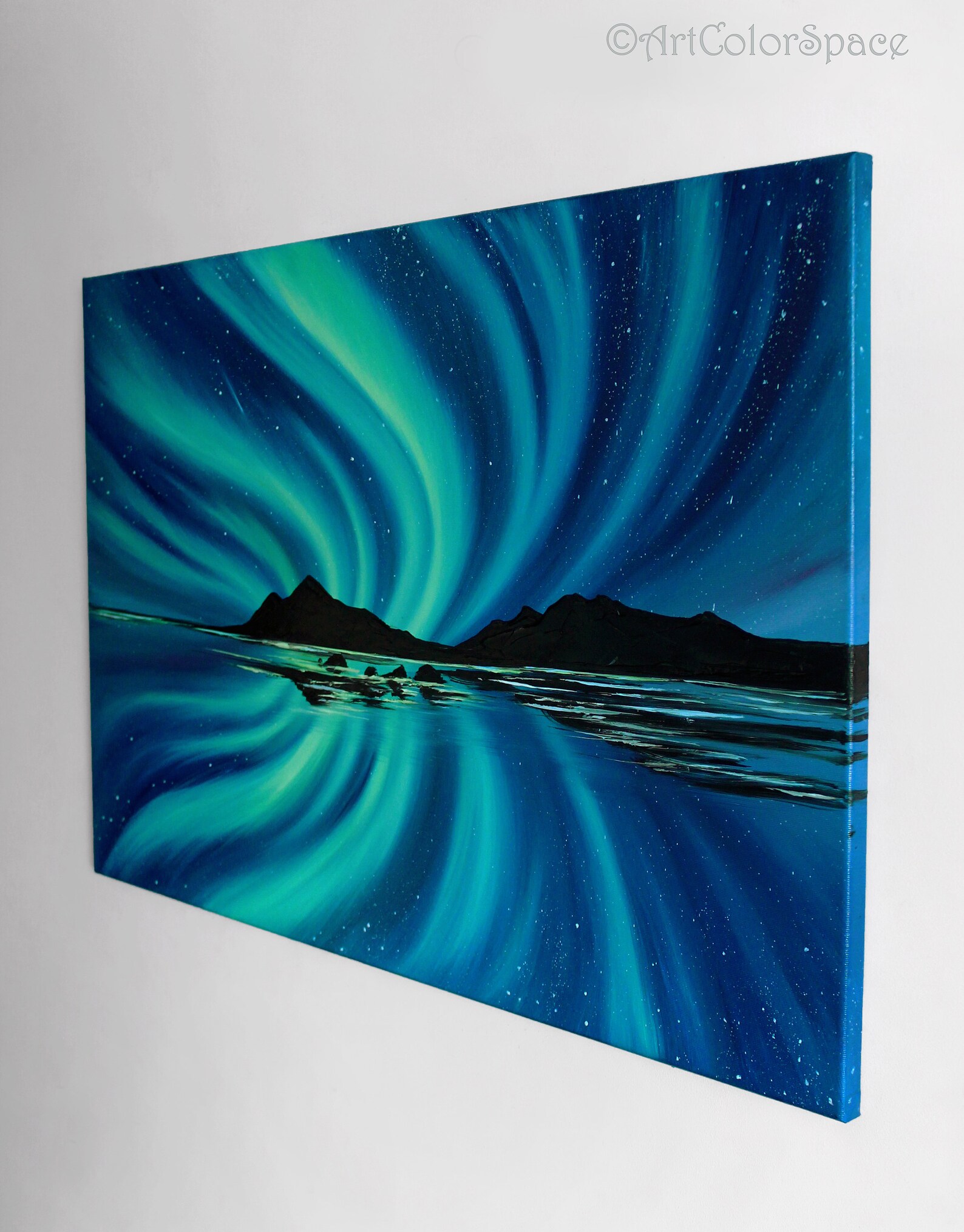 Extra large painting Northern lights art Iceland painting | Etsy