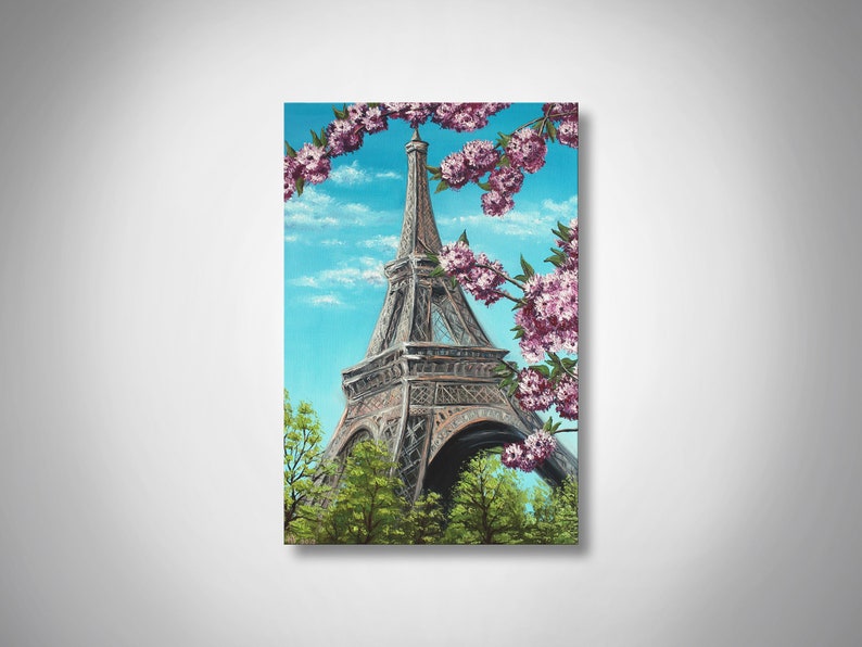 Pink Cherry Blossoms Art Spring Flowers Oil Painting on Canvas | Etsy