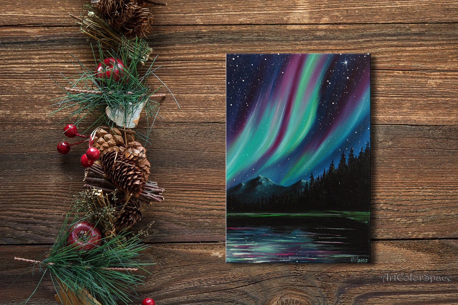 Canada Northern Lights Art Aurora Borealis Mountain Painting - Etsy UK