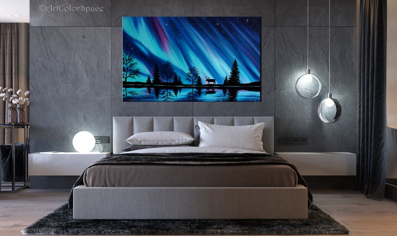 Canada Art Large Northern Lights Art Aurora Borealis Art Extra - Etsy