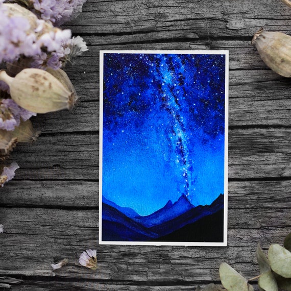 Milky Way wall art Watercolor painting Night sky Galaxy | Etsy