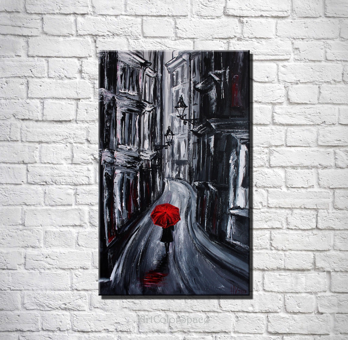 Red Umbrella Painting Rainy Day Painting Acrylic Painting on | Etsy