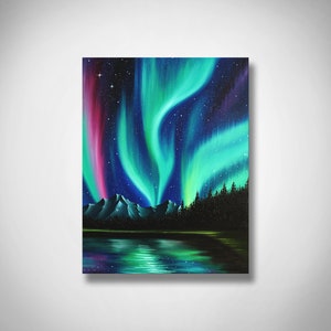 Canada Northern Lights Art Galaxy Painting on Canvas Aurora Borealis ...