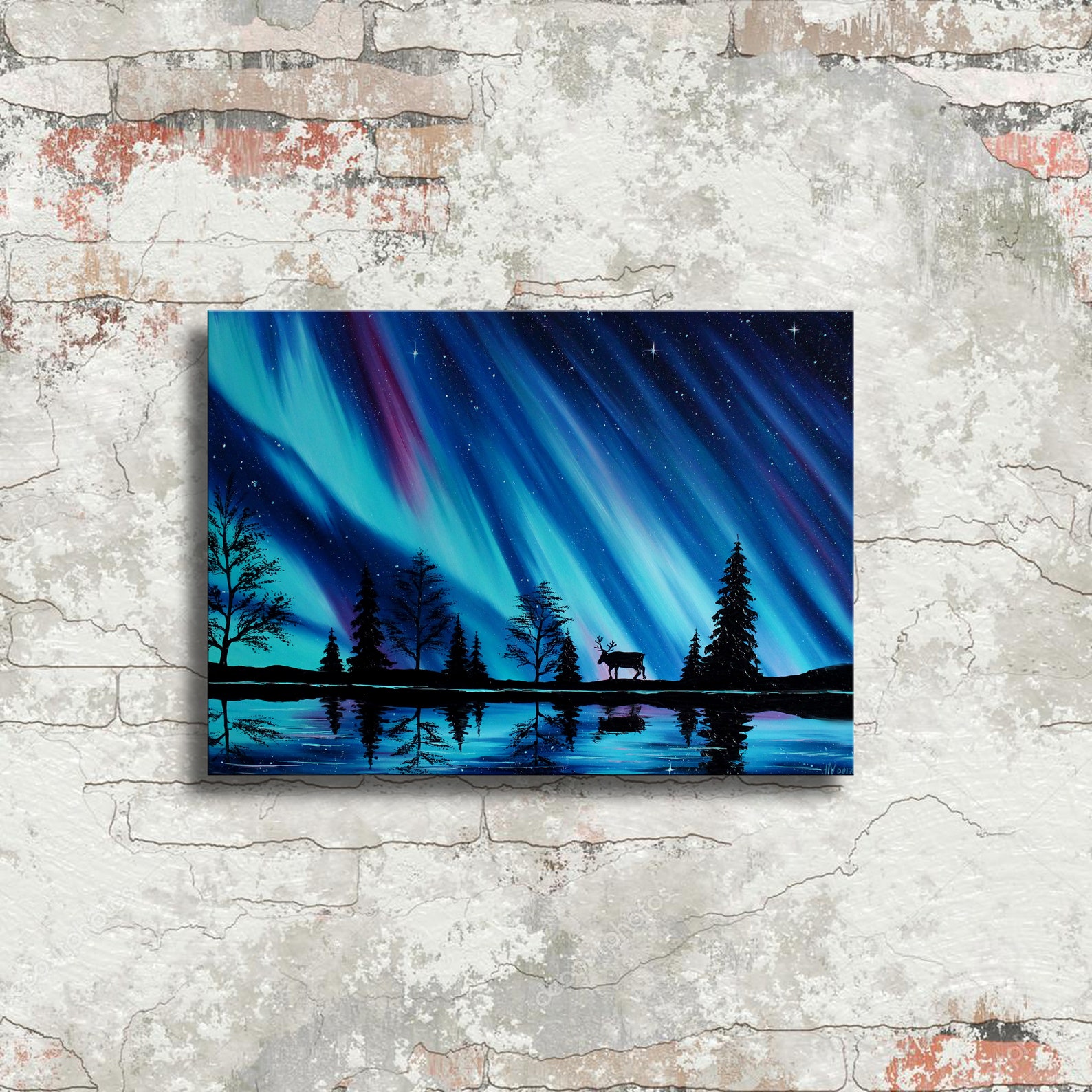 Alaska Northern Lights Art Deer Aurora Borealis Oil Painting - Etsy