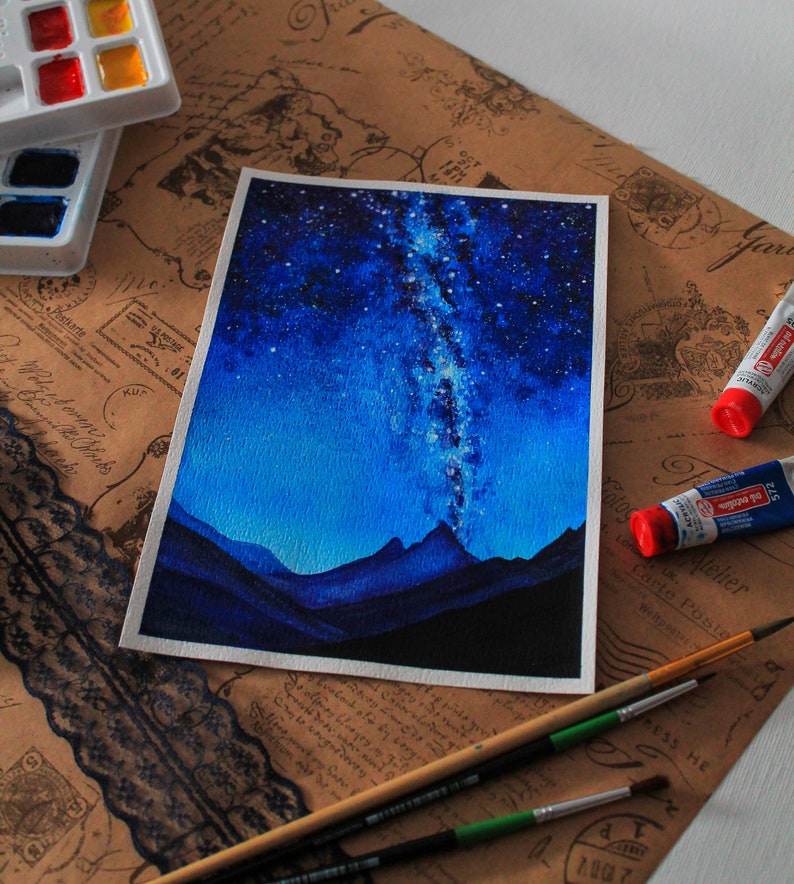 Milky Way wall art Watercolor painting Night sky Galaxy | Etsy