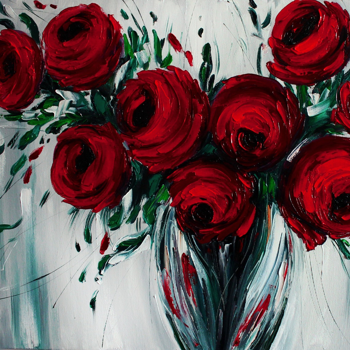 Rose painting Large painting Red roses in vase Flower oil | Etsy