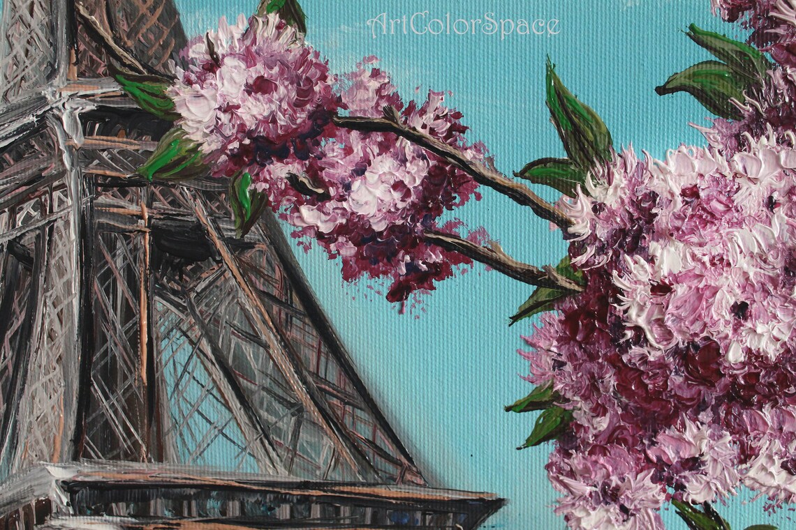 Pink Cherry Blossoms Art Spring Flowers Oil Painting on Canvas | Etsy
