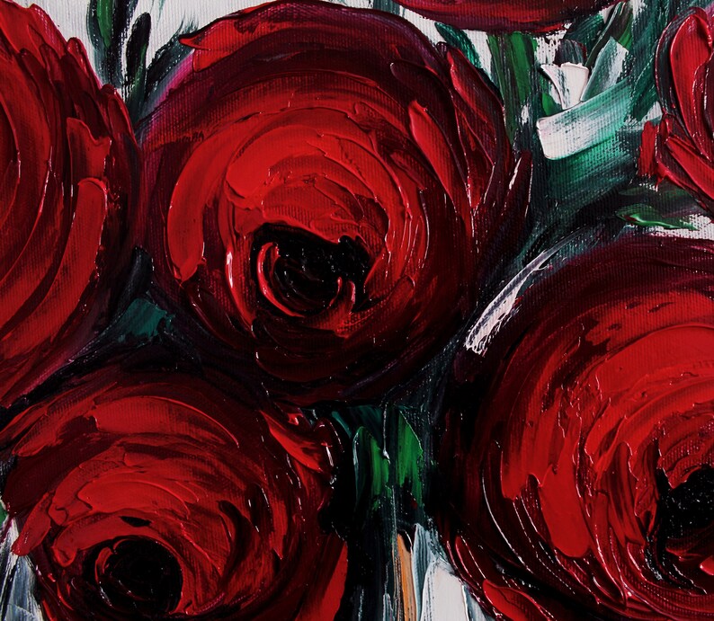 Red Roses Oil Painting on Canvas, Floral Vase Art - Etsy