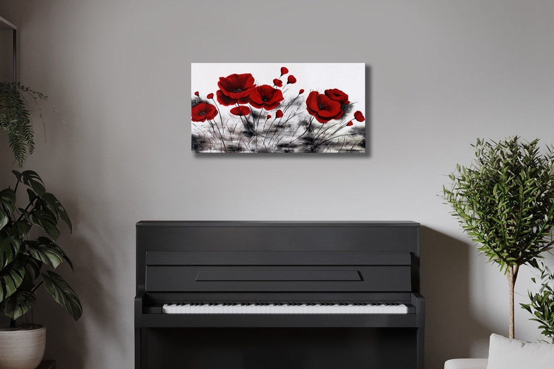 Red poppy painting Acrylic painting on canvas Poppy wall art | Etsy