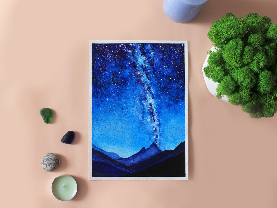 Milky Way Wall Art Watercolor Painting Night Sky Galaxy Painting - Etsy
