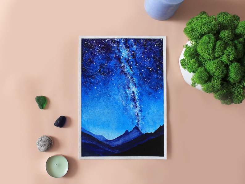 Milky Way Wall Art Watercolor Painting Night Sky Galaxy - Etsy