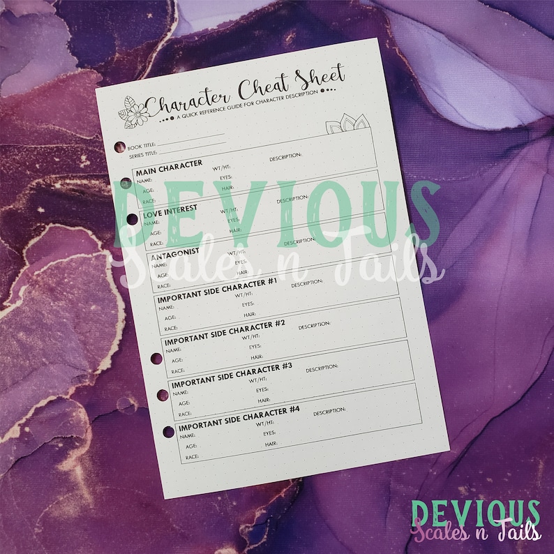 Printable Character Cheat Sheet (A5 and Letter Size) - Etsy Canada