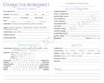 1 Page Character Profile Worksheet Writing Template Nanowrimo Character ...