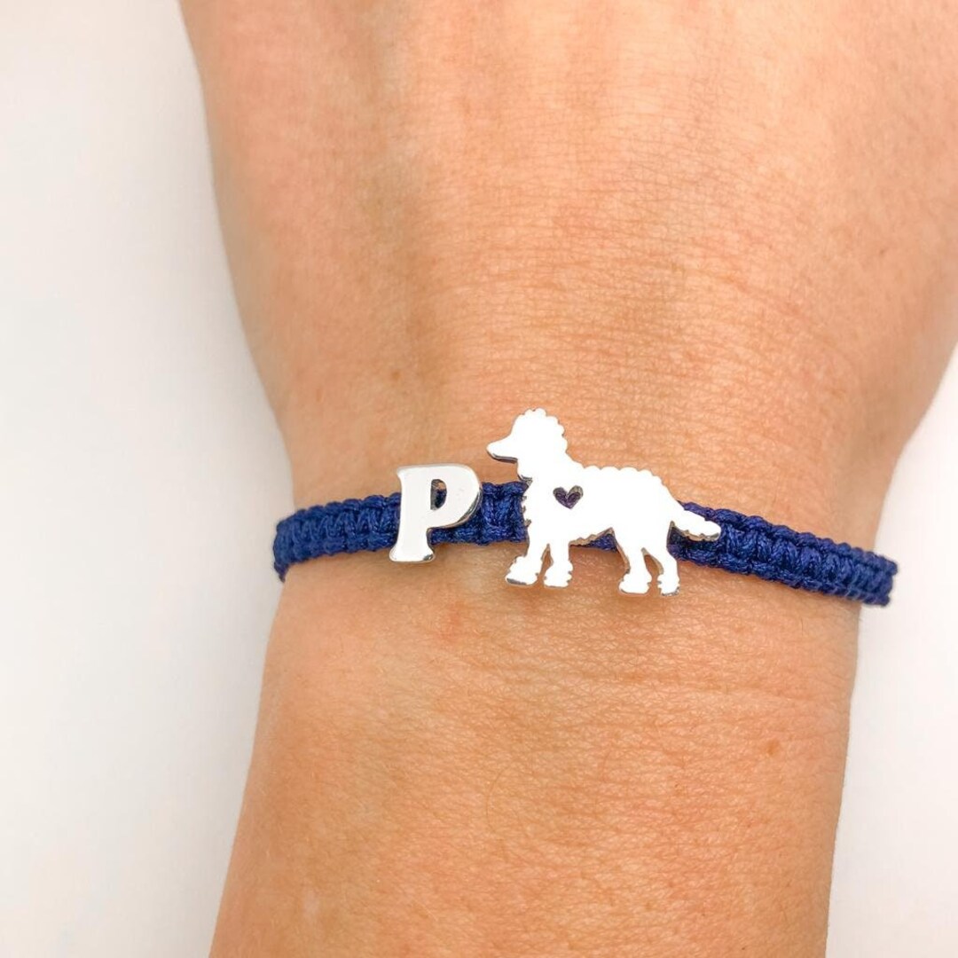 Sterling Silver Poodle Silhouette Bracelet, Personalized Initial Charm ...