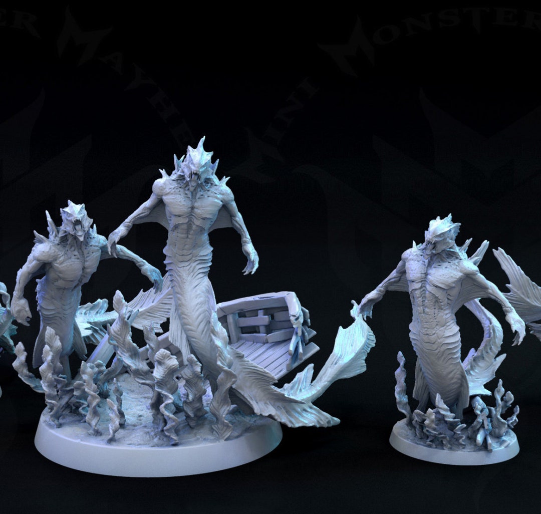 Abyssal Serpents Male Merfolk Miniature Merrow DND Pathfinder Tabletop ...