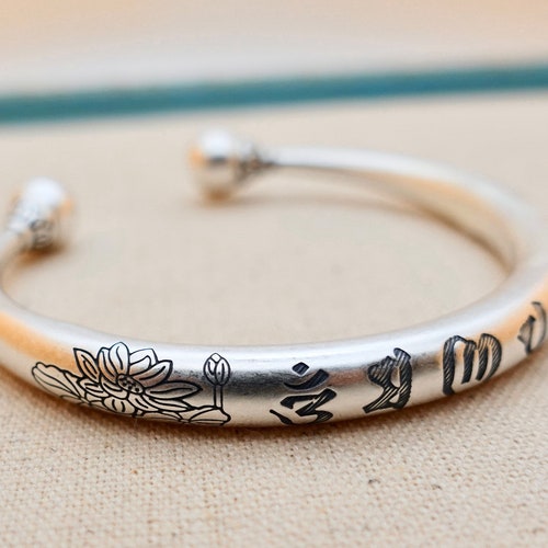 Sterling Silver Mantra Cuff Bracelet Unisex Meditation - Etsy
