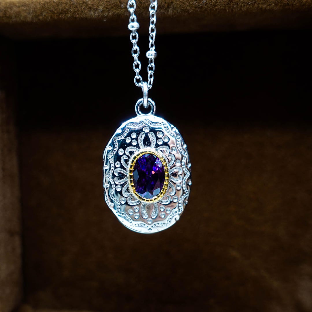 Sterling Silver Amethyst Locket Necklace. Vintage Photo Locket. Jewelry ...