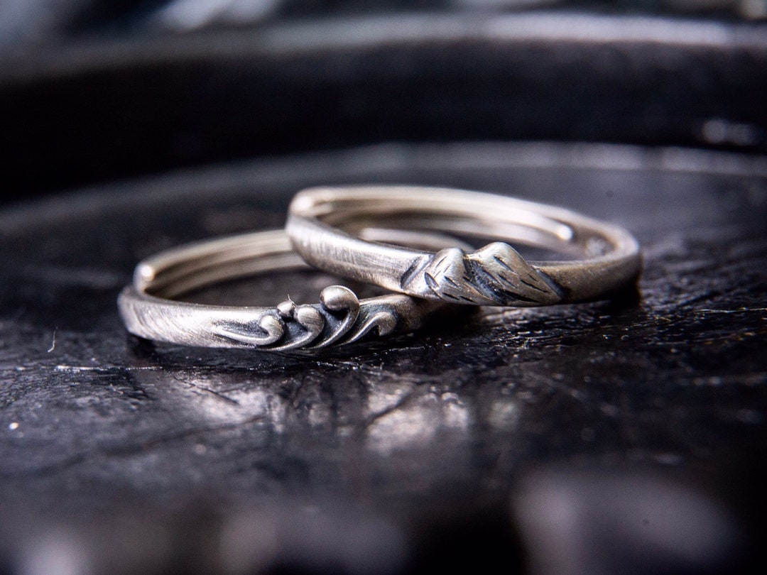 Mountain Ring, Nature Inspired Couple Rings Set, Best Friend Rings ...